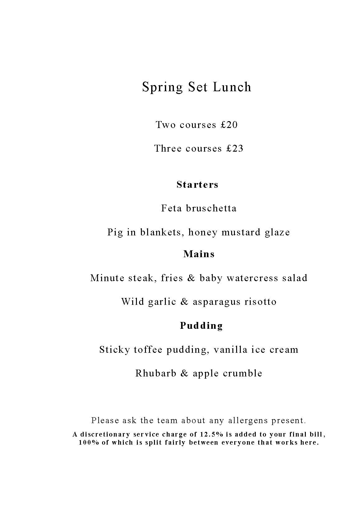 Set Lunch The Grosvenor Arms